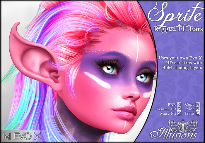 Second Life Marketplace - *~*Illusions*~* "Sprite" Curled Tip Elf Ears Lelutka Evo X